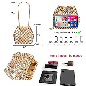 Yokawe Women's Bling Crystals Evening Clutch Bag Sparkly Metal Sequins Purse Glitter Rhinestone Bucket Bags Prom Cocktail Party Wedding Handbags (Gold)