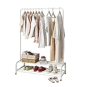 White Commercial Garment Rack,Closet Garment Rack, Heavy Duty Clothes Storage Organizer for Bedroom, Free-Standing and Closet Organizer and Storage with Hanger Rods Clothes Rack for Hanging Clothes
