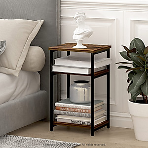 Furinno Just 3-Tier Metal Frame End Table with Storage Shelves, 1-Pack, Amber Pine