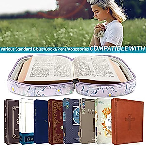 easymake Bible Covers for Women Zippered Pocket Bible Bags Carrying Case with Handles, Bible Cases Multi-Functional Organizer with Floral Pattern Purple on Cover, Gifts for Kids Girls Women