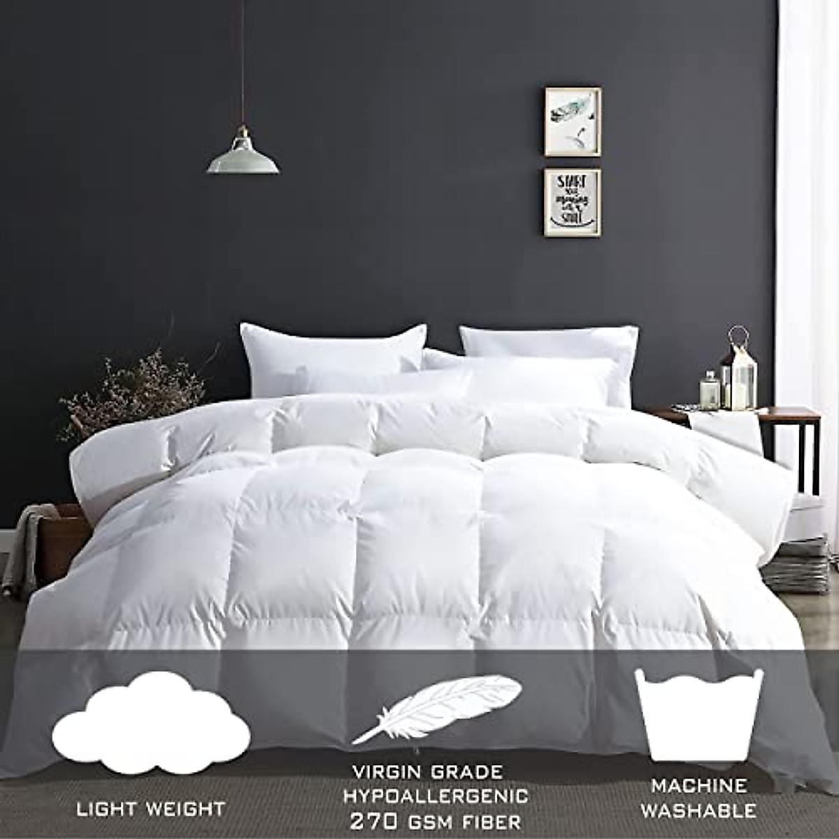 WHITEWRAP Down Alternative Comforter Queen | White | All Season Corner Duvet Tabs | Fluffy, Plush Microfiber Fill, Machine Washable, Duvet Insert | Stand Alone Comforter, Box Stitched