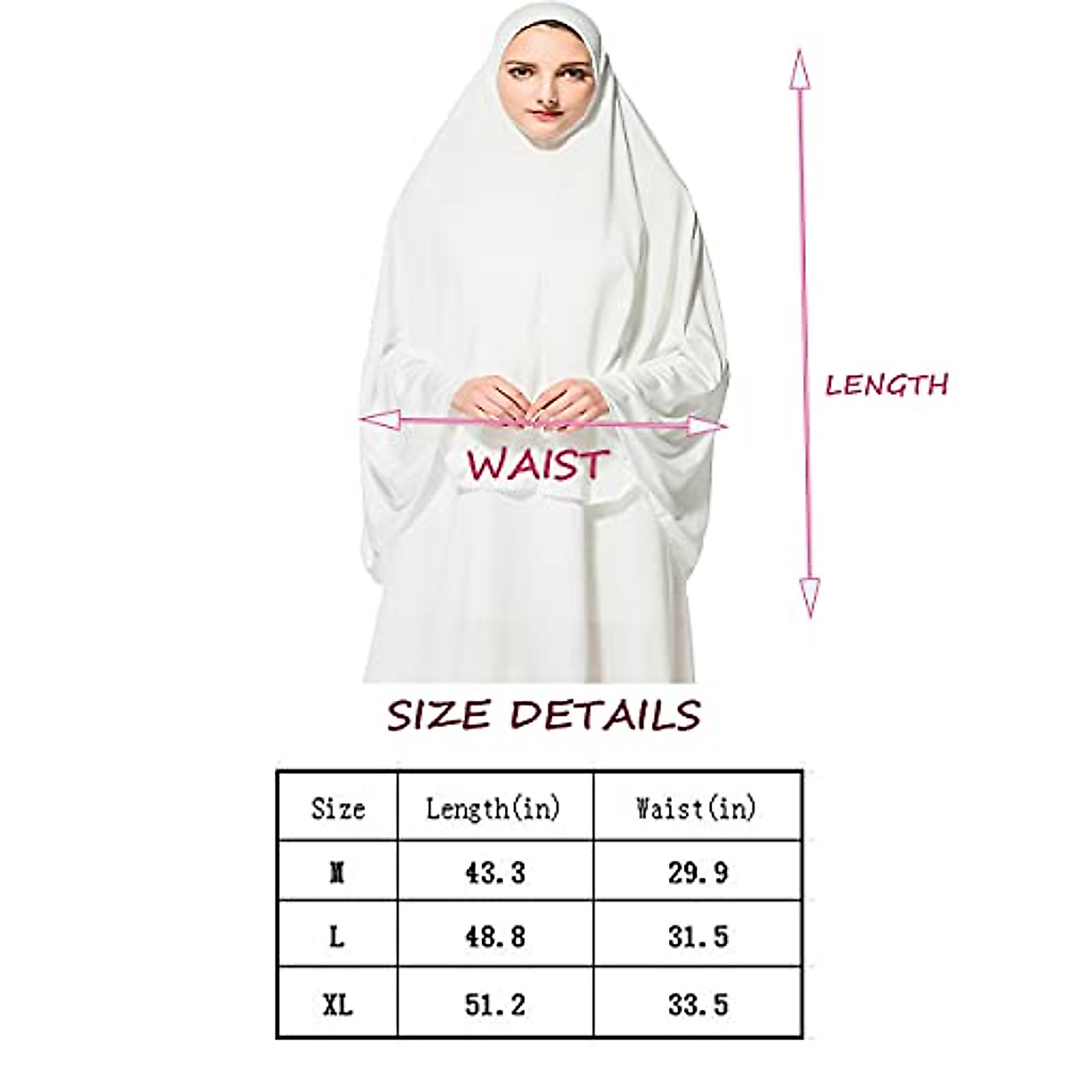 Qubanda Women Muslim Islam Headscarf Hijabs Muslim Headscarf Turban Jersey Hijabs Long Cape Hat, White, Large