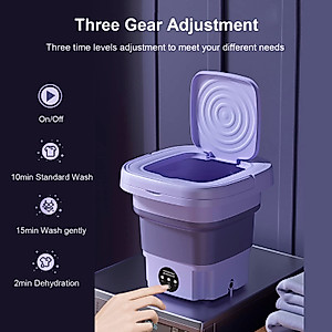 Portable Washing Machine, Foldable Mini Washer for Baby Clothes, Underwear Bra Intimates Delicates Socks or Apartment, Camping, RV, Travel, Business Trip (110V-240V), With US Adapter, Purple Color