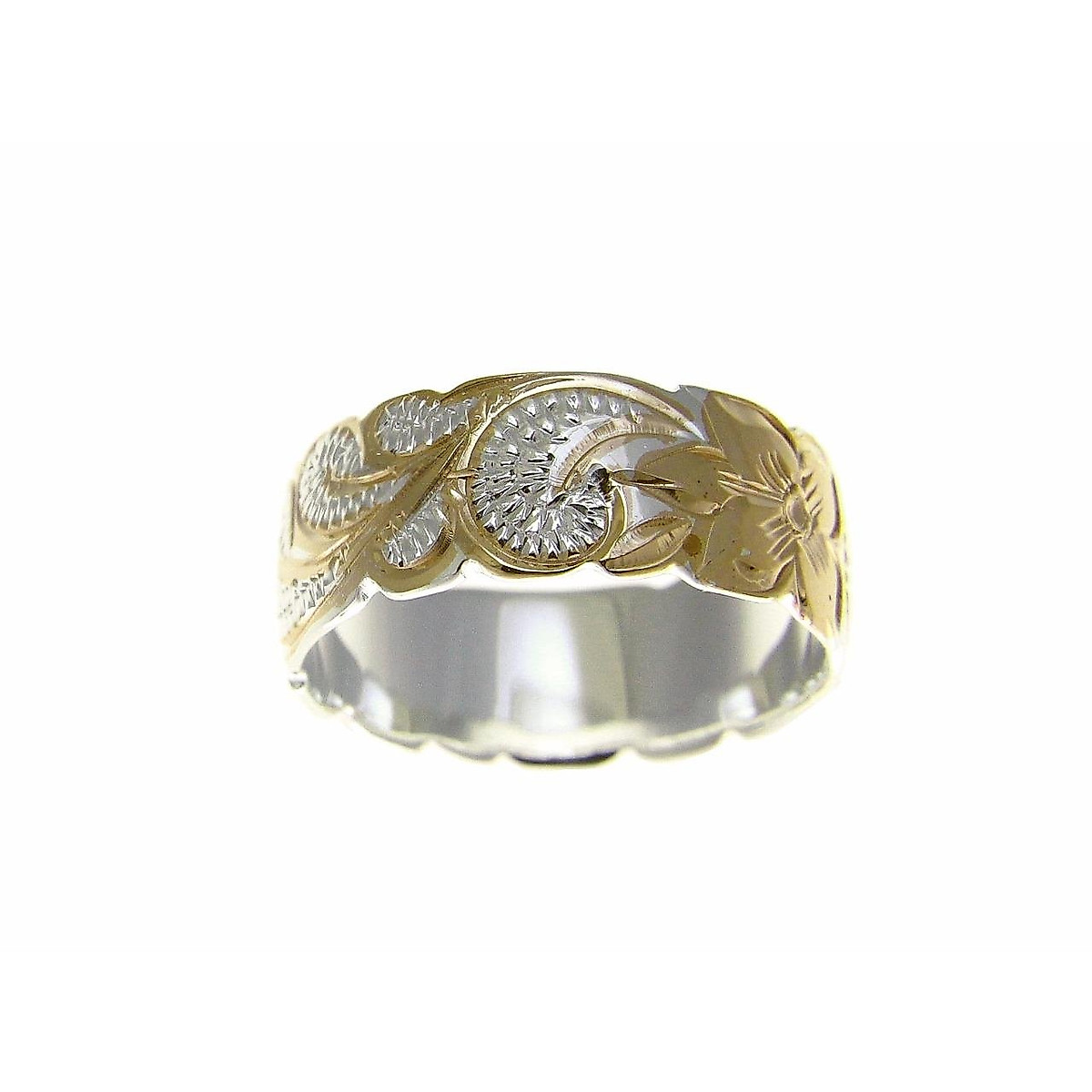 Arthur's Jewelry 925 Sterling silver Hawaiian queen scroll yellow gold plated 2 tone cut out edge ring size 12
