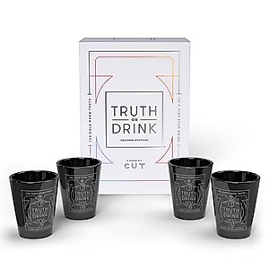 Truth or Drink – Shot Glasses Edition by Cut – Reveal Secrets in Style with Hilarious and Personal Questions, Perfect Adult Game for Party Night (Includes 4 Shot Glasses, 400+ Conversation Starters)