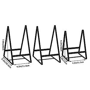 Hikinlichi 2 Large 1 Small Triangle Plate Holders Organizers Upright Cabinet Dish Drying Racks Metal Plate Dish Organizers Racks Stands for Countertop and Cupboard Black