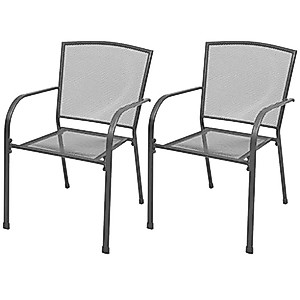 vidaXL 2X Stackable Patio Chairs Steel Gray Garden Outdoor Dining Mesh Seats