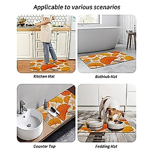 Fall Leaves Bath Mat for Tub,Non Slip Bathroom Floor Runner Rug Quick Dry & Absorbent Diatomaceous Earth Kitchen Room Shower Sink Washable Doormat,Retro Middle Century Orange Yellow Leaf 18"x30"