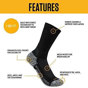 Carhartt Men's Force Performance Work Socks 3 Pair Pack, Black, X-Large