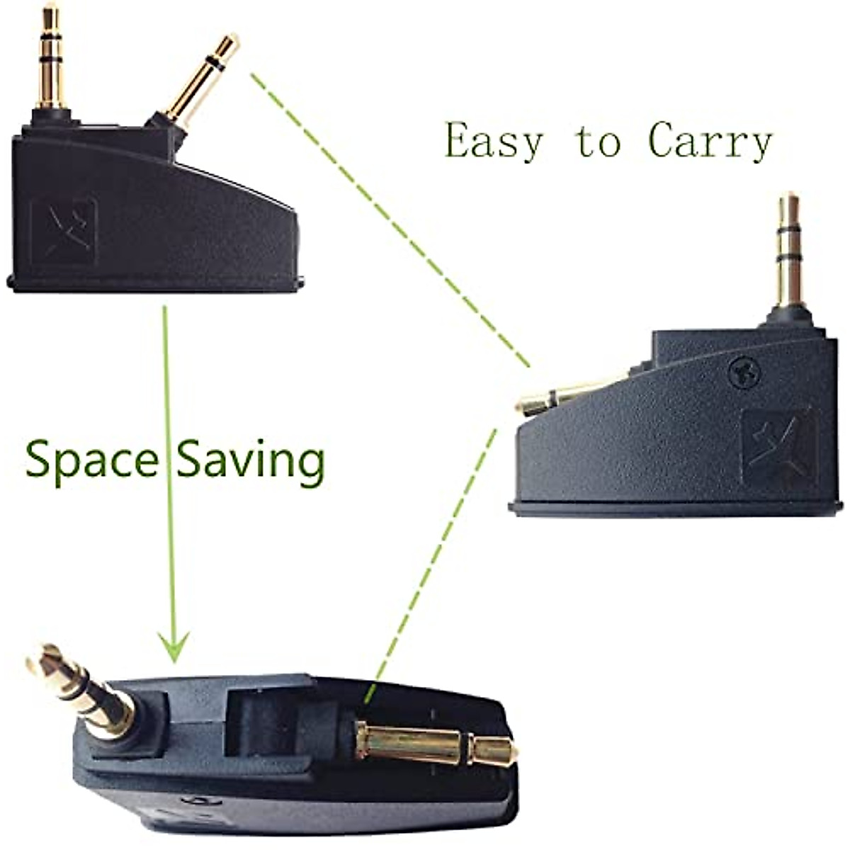 Xivip 3.5mm QC45 Airplane Headphone Adapter Compatible with Bose Quiet Comfort QC45 QC3 QC25 QC35 QC20 AE2 Headphones (Black)