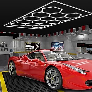 MODERN Hexagon Lights Garage: 14 Grid Systems Honeycomb Garage Light with Rectangle Frame, Higher Brightness 86400LM 720W 6500K for Garage, Car Detailing Workshop and Exhibition Hall etc. … …