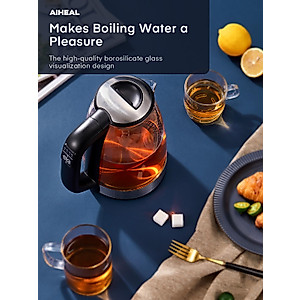 Electric Kettle, Aiheal Glass Kettle Temperature Control With 5 Colors LED Lights Variable, Keep Warm, Fast Boiling Electric Kettle, Stainless Steel Inner Lid & Bottom, 1.7L