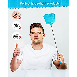 Wapodeai 2 Pack Fly Swatters Heavy Duty Set, Fly Swatter, Telescopic Fly Swatters, Stainless Steel Handle for Flyswatter. (Blue)