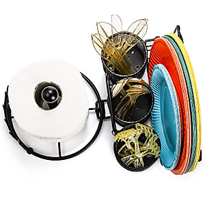 Elsjoy Metal Utensil Caddy with Paper Towel Holder, Picnic Caddy Silverware Organizer, Flatware Caddy Buffet Storage Caddy for Plates, Cutlery, Pull-Out Handle