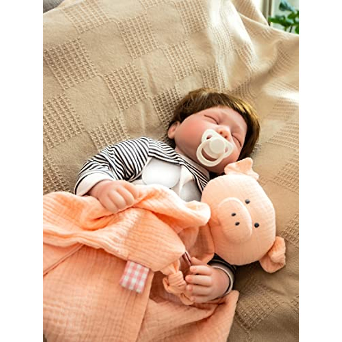 Ickles Pig Baby Lovey Security Blanket Organic Cozy Soft Muslin 100% Cotton Blanket for Girls and Boys Unisex Animal Design Warm Peach Lightweight Easy Care