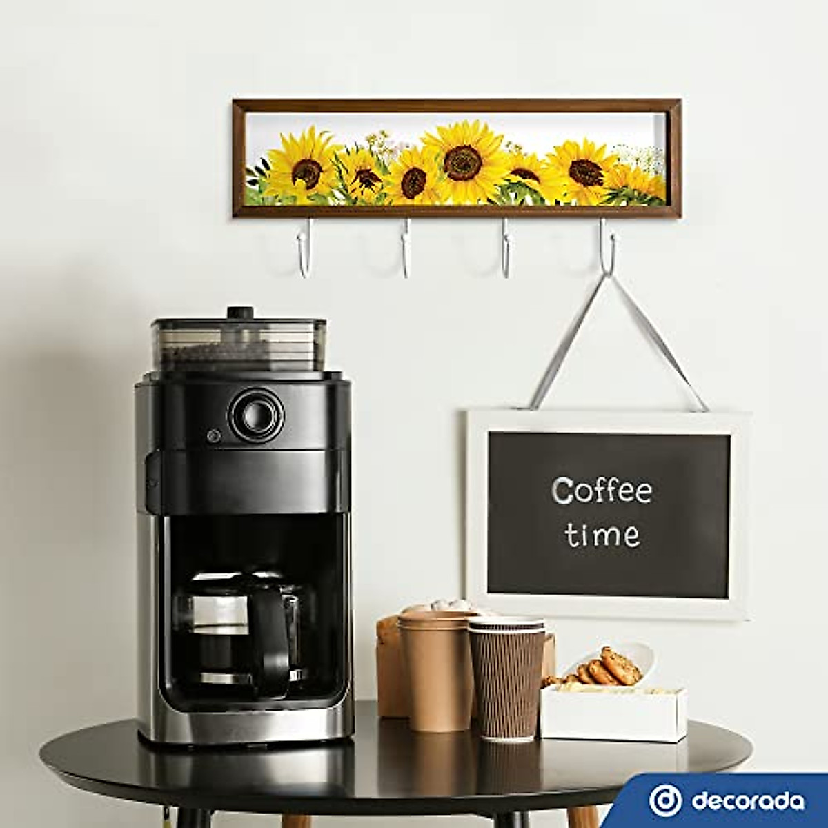 Decorada Sunflower Kitchen Decor - Sunflower Wall Art (4 x Towel/Coat Hooks) Made from Wood (3.5 x 16.9 & Wall Mounting Screws) Sunflower Decor For Kitchen - Sunflower Decor For Bedroom