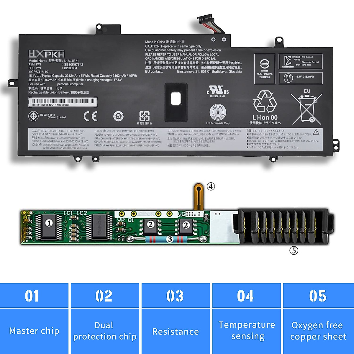 HXPK L18L4P71 L18M4P72 L18C4P71 Laptop Battery for Lenovo ThinkPad X1 Yoga 4th 5th Gen X1 Carbon 7th 8th Gen 2019 2020 Series SB10K97642 02DL004 SB10K97643 02DL005 SB10K97644 02DL006 51Wh 15.4V