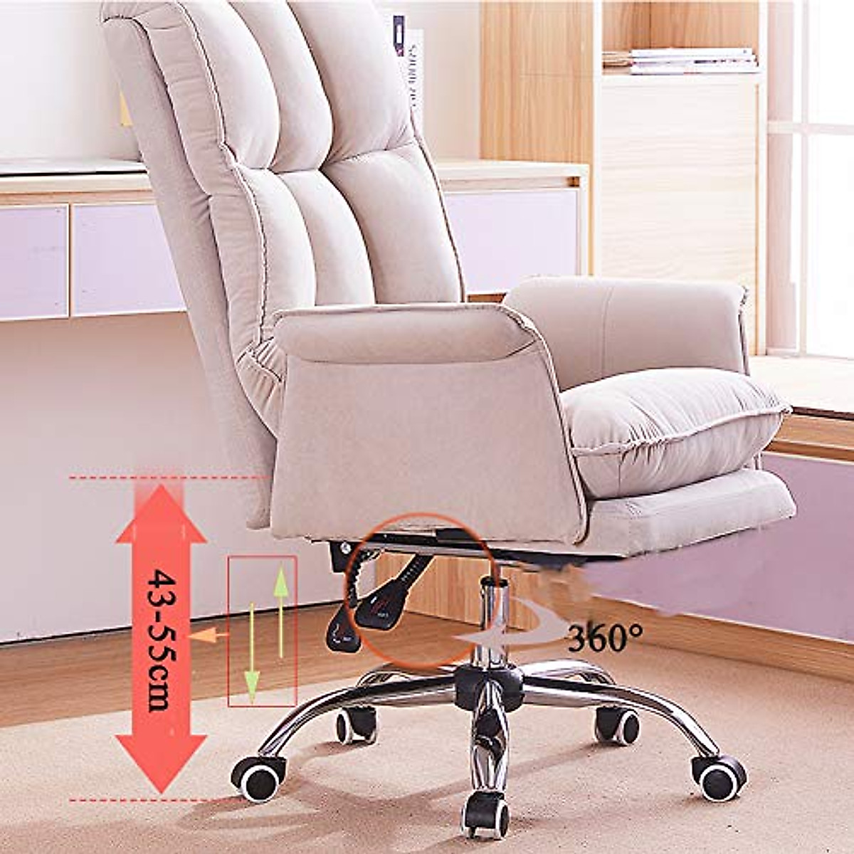HQBL Ergonomic Adjustable High Back Recliner,Dutch Fleece Home Office Chair,360° Swivel Soft Seat with Padded Arm,for Computer Game/Executive/Rest