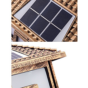 KAIKEA LED Cast Aluminum Solar Lights Outdoor Garden Waterproof Column Post Light Fixture Bright Traditional Classical Acrylic Villa Porch Decor Pillar Lamp,European Retro Post Lamp