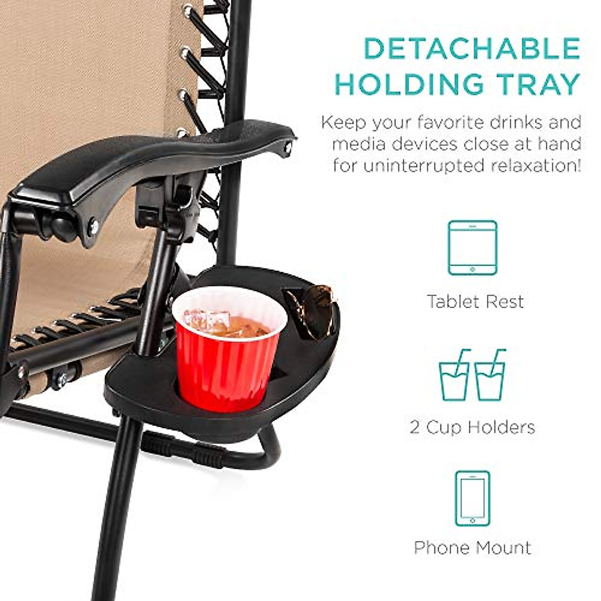 Best Choice Products 2-Person Double Wide Adjustable Folding Steel Mesh Zero Gravity Lounge Recliner Chair for Patio, Lawn, Balcony, Backyard, Beach, Outdoor Sports w/Cup Holders - Beige