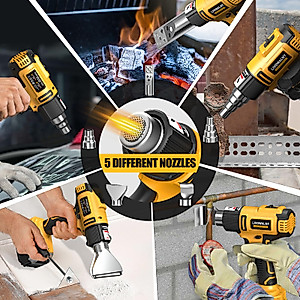 Cordless Heat Gun for Dewalt 20v Battery, LIVOWALNY 350W Fast Heating Soldering Hot Air Gun 122℉-1022℉ Variable Temperature Control with 5 Nozzles for DIY Crafts, Shrink Tubing (No Battery)