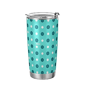 HXshaoye trendy polka dot turquoise white Stainless Steel mugs for hot and cold with Straw Leak Resistant Flip mugs for women for travel simple tumblers with lids vaso para cafe termica 20oz