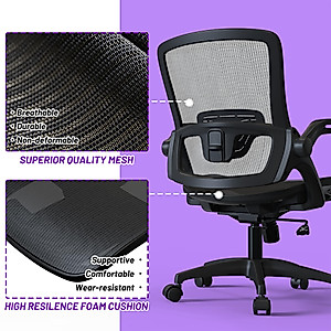 Ergonomic Mesh Seat Home Office Computer Desk Chair Height Adjustable Lumbar Support with Flip Up Arms Swivel Wheels for Adult