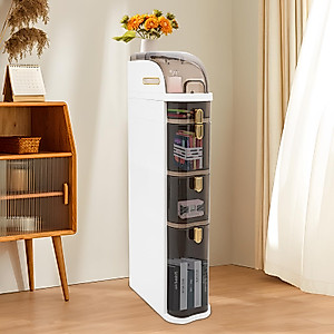 KUMOYOU 4 Tiers Plastic Floor Narrow Cabinet, Small Bathroom Side Corner Waterproof Organizer, Slim Large Capacity Storage with Handle Clear Drawers for Kitchen, Bedroom, Laundry, Living Room