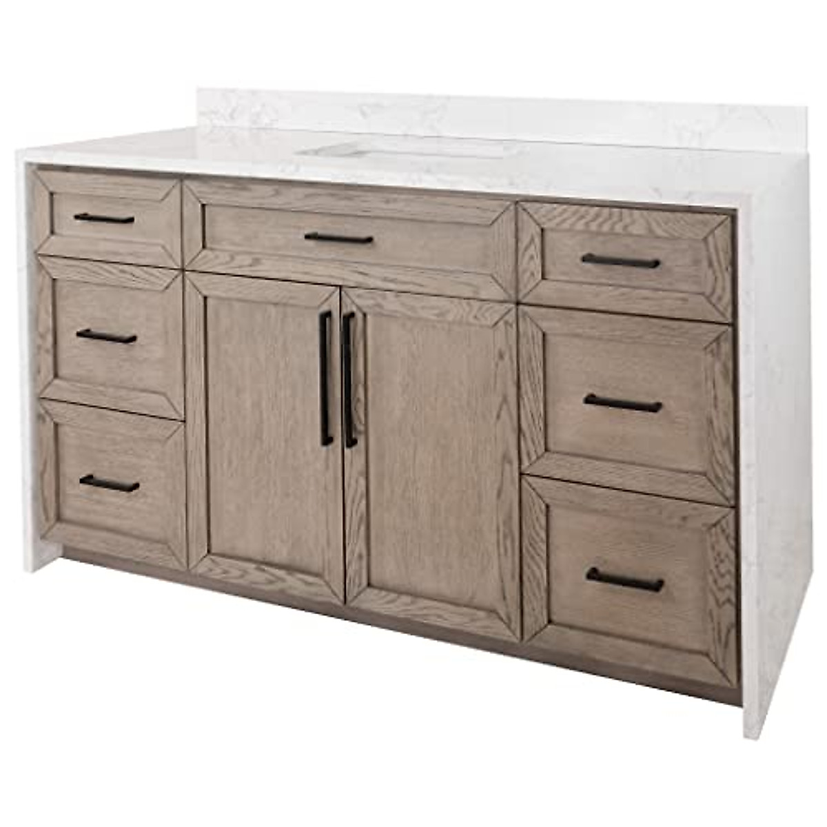 Kitchen Bath Collection Palisade 60-inch Single Bathroom Vanity (Engineered Marble/Gray Oak): Includes Gray Oak Cabinet with Engineered Marble Waterfall Countertop and White Ceramic Sink