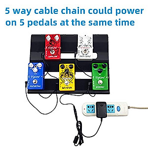 Pigtone DC 9V Guitar Pedal Power Supply AC Wall Charger Adapter 9V DC 1A 1000mA Tip Negative 5 Way Daisy Chain Pedal Cables for Most Guitar Effect Pedals