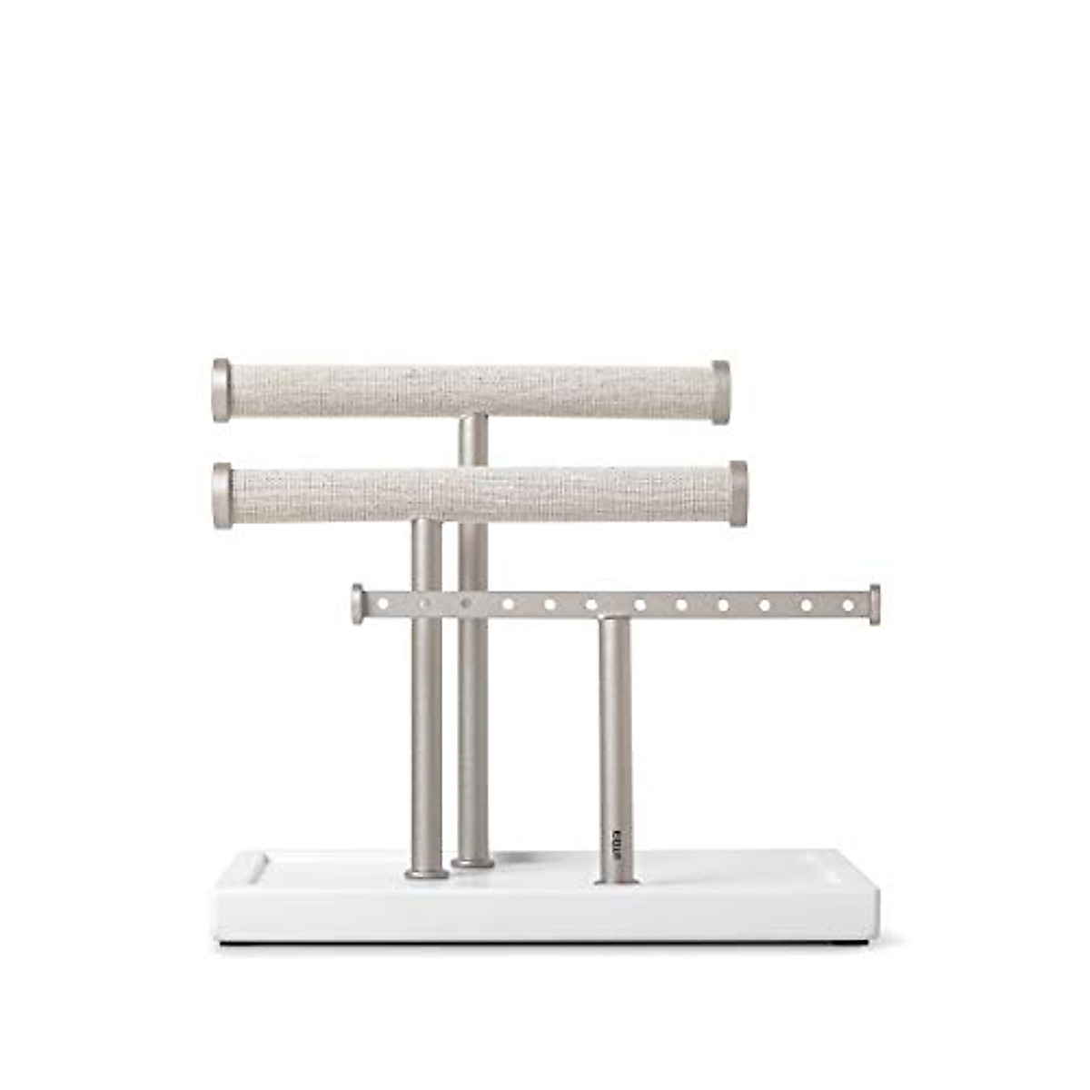 Umbra Trigem Three Tiered Tabletop Organizer for Necklace, Bracelets and Earrings, 3, White Nickel
