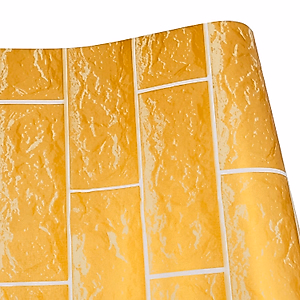 Yifasy 29.5 feet Roll Gold Bricks Shelf Liner Self-Adhesive Wallpaper Yellow Drawer Cover Paper Wall Furniture Protect Film (L-354.3x17.7 Inch)
