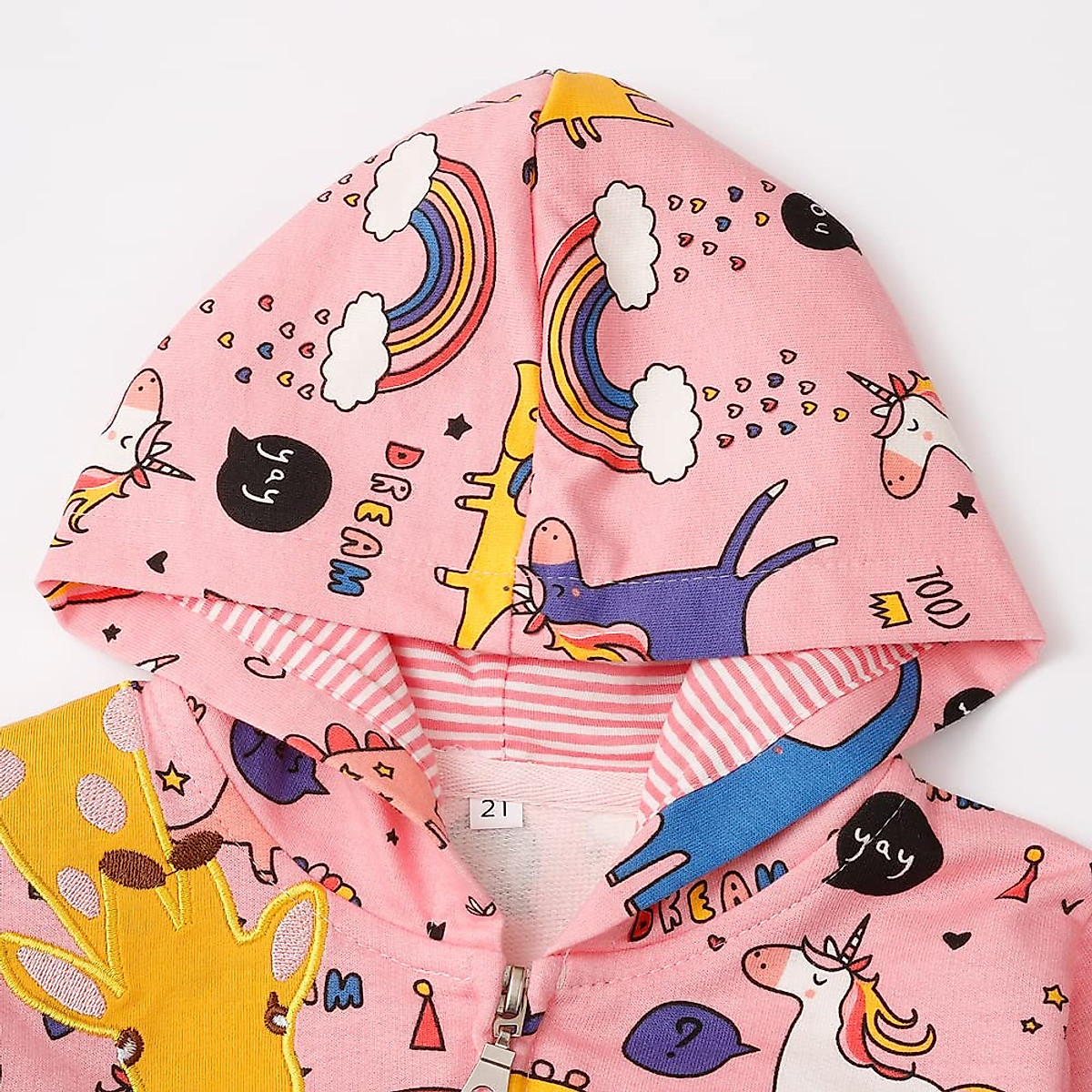 RETSUGO Girls Zip Up Jackets Baby Toddler Girl Hoodies Unicorn Rainbow Sweatshirts with Pockets Kids Winter Coats Casual Outerwear 5t