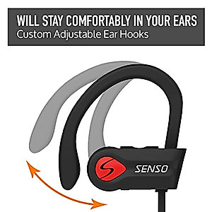 Senso Bluetooth Headphones, Best Wireless Sports Earphones w/Mic IPX7 Waterproof HD Stereo Sweatproof Earbuds for Gym Running Workout 8 Hour Battery Noise Cancelling Headsets (Black Red)