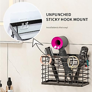 Segler Hair Dryer Organizer Wall Mounted & Cabinet Door, 3 in 1 Storage, Adjustable Height, Carbon Steel， Black