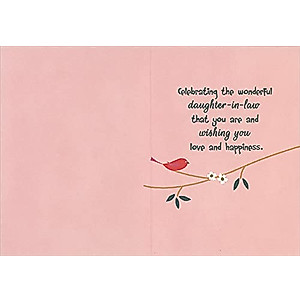 RSVP Birthday Card for Daughter-in-Law: Two Red Birds on Thin Branches on Blue