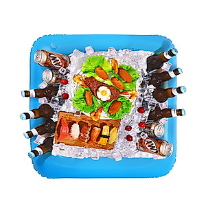 Hemoton 1 Set 2PCS Inflatable Pool Serving Bar and 3pcs Mesh Food Tent Set Drinking Buffet Tray Inflatable Ice Serving Buffet Bar Drinks Cooler Tray with Drain Plug (Blue)
