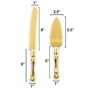 Homi Styles Wedding Cake knife and Server Set | Elegant Gold Color Plastic Handles And Premium 420 Stainless Steel Titanium gold plated Blades | Cake & Pie Serving Set for Wedding,Birthdays, Parties