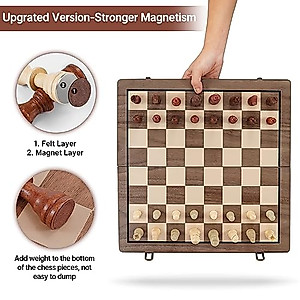 Chess Sets - 15 Inch Wooden Magnetic Chess & Checkers Set Board Game - with 2 Extra Queen Pieces - Chess Sets for Adults - Chess Set for Kids