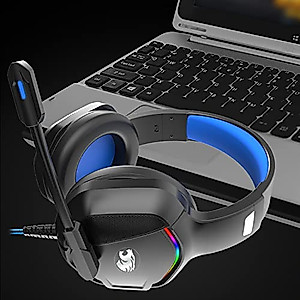 Gaming Headset with Microphone for Pc, Xbox One Series X/s, Ps4, Ps5, Switch, Stereo Wired Noise Cancelling Over-Ear Headphones with Mic, RGB, for Computer, Laptop, Mac, Nintendo, Gamer (Blue)