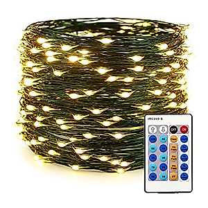 ER CHEN Dimmable LED String Lights Plug in, 66ft 200 LED Waterproof Fairy Lights with Remote, Indoor/Outdoor Copper Wire Christmas Lights for Bedroom, Patio, Garden, Yard (Green Wire, Warm White)