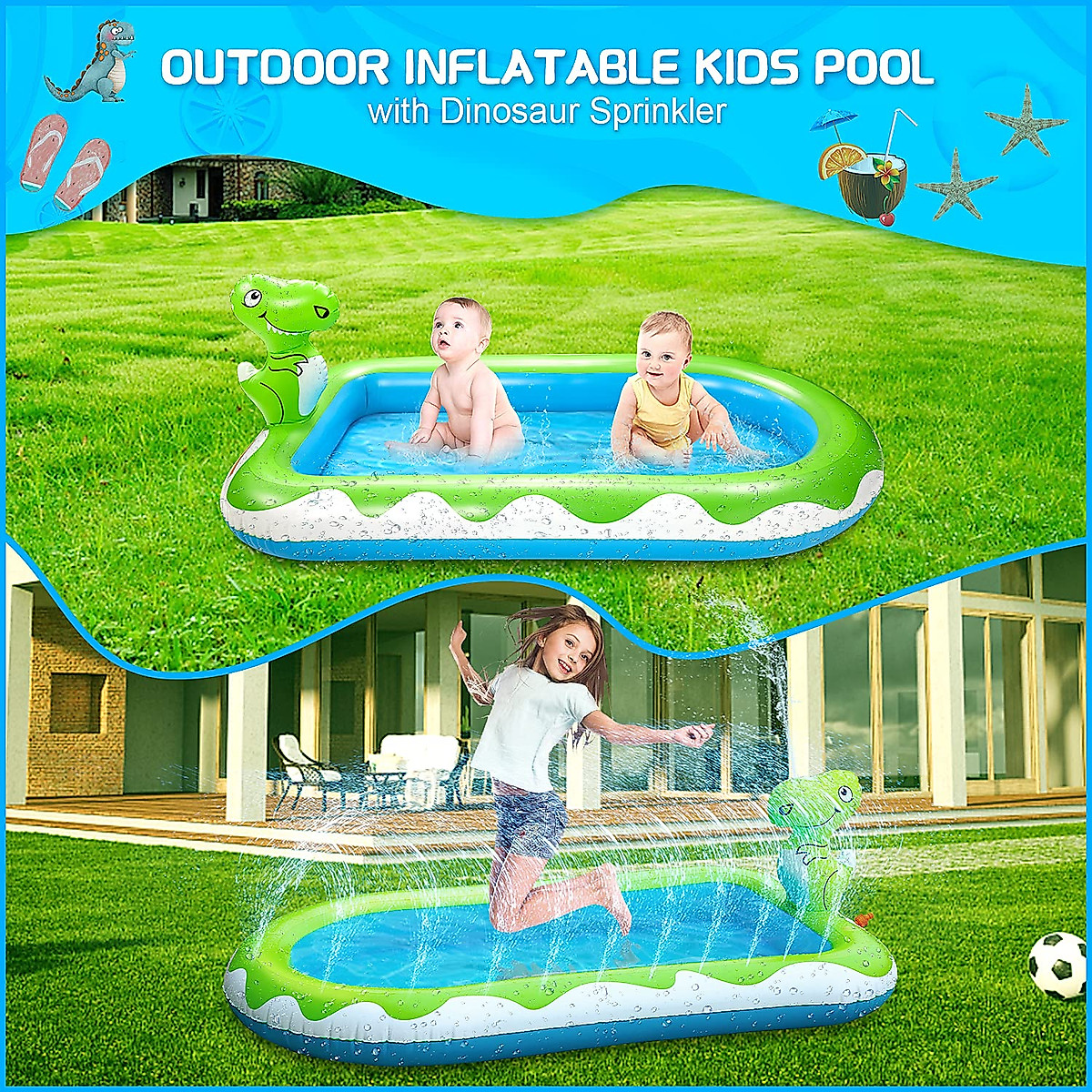 Inflatable Sprinkler Pool for Kids Toddlers Outdoor Water Toys,URMARVELOUS Dinosaur Kiddie Pool, Baby Wading Pool for Summer Backyard,Outside Play Equipment for 3 4 5 6 7 8 9+ Year Old Boys Girls