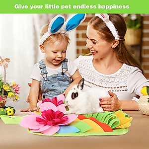 GINDOOR Rabbit Foraging Mat Interactive Bunny Feeding Mat Machine Washable Polar Fleece Small Animal Snuffle Mat Treat Dispenser for Rabbit Guinea Pigs Ferret
