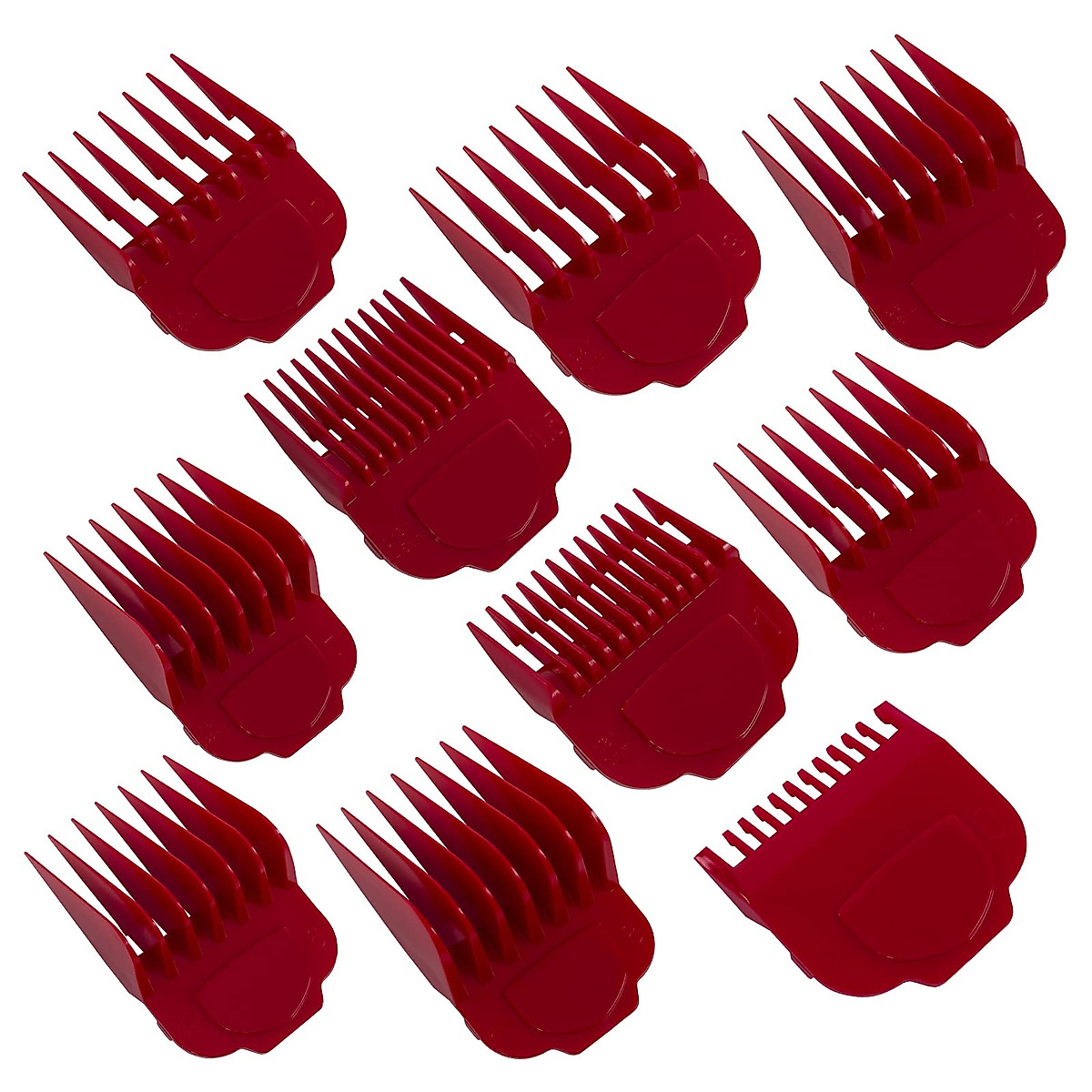 Clipper Guards Magnetic Combs Set for Andis Master Clippers Trimmer Cordless Clipper- 10 Cutting Lengths from 1/16” to 1” Designed for MBA, MC-2, ML, PM-1 And PM-4, Red (10 Pack)