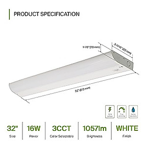 ASD LED Under Cabinet Lighting, 32 inch 16W 1057 LM, Dimmable Hardwired Under Cabinet Lights for Kitchen, 3000K Soft/4000K Cool/5000K Daylight, Under Counter Light Fixtures, ETL Energy Star, White