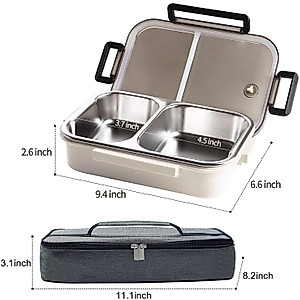 LANSKYWARE 2 Compartments Bento Lunch box with Lunch Bag and Portable Utensils, Stainless Steel Food Lunch Containers for Adults Men Women