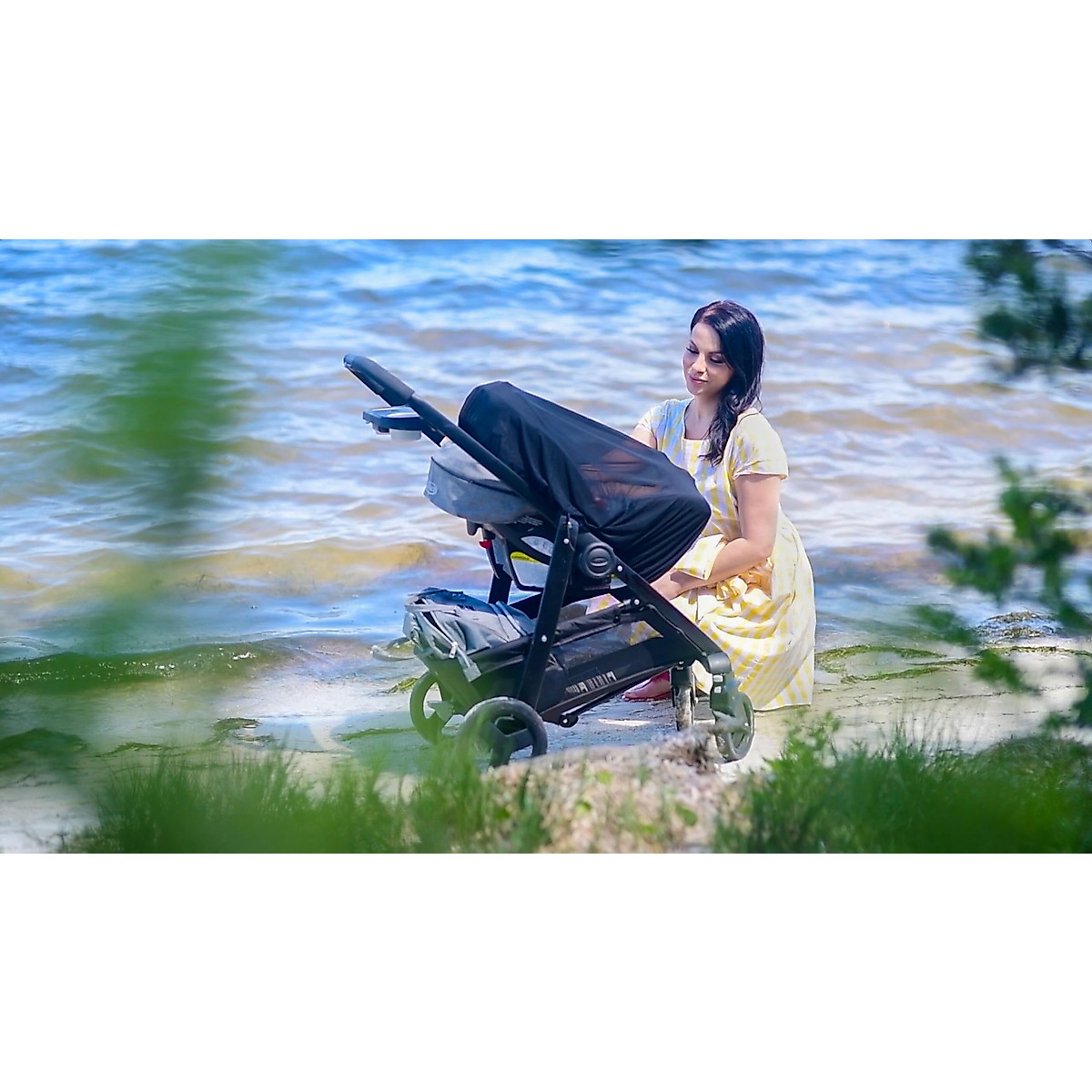 Stroller Mesh Shade Stroller Net Cover Baby Car Seat Carrier Shade-Ventilated and See Through Mesh