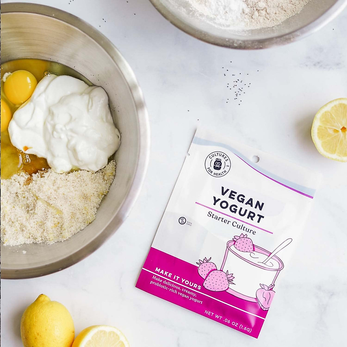 Cultures for Health Vegan Yogurt Starter Culture | 4 Packets Direct-Set Active Cultures | DIY Dairy Free Yogurt from Soy Milk, Oat Milk & Other Plant Based Milk | Vegan Probiotic Yogurt for Gut Health