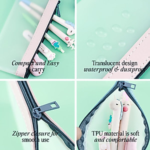 Boxgear 3 Pieces Clear Pencil Case Set for Girls and Boys, Pen Holder with Zipper for Kids, Teens Portable Desk Organizer Pencil Pouch for School & Stationery Supplies (Pink, Blue, Green)