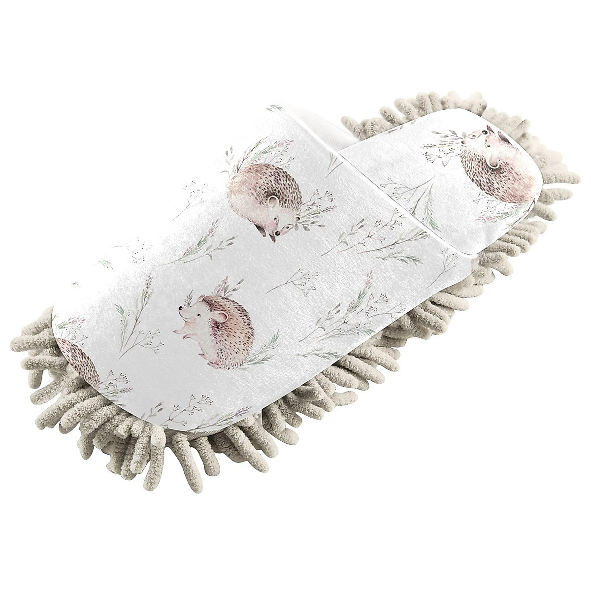 FLildon Microfiber Cleaning Slippers Hedgehog Washable Mop Shoes Slipper for Men/Women House Floor Dust Cleaner, Size L